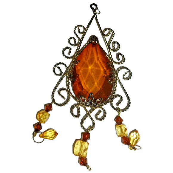Jewelry | Vintage Large Faux Amber Pendant Gold Tone Ornate Statement ...